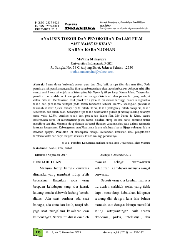 (PDF) Analisis Tokoh dan Penokohan Dalam Film My Name is Khan Karya Karan Johar