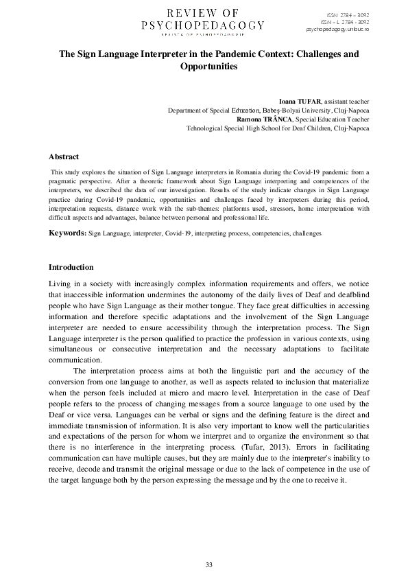 (PDF) The Sign Language Interpreter in the Pandemic Context: Challenges ...