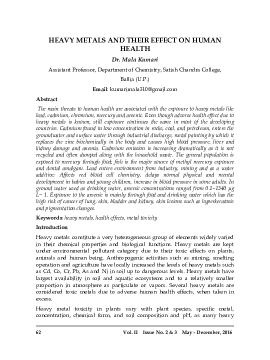 (PDF) Heavy Metals and Their Effect on Human Health