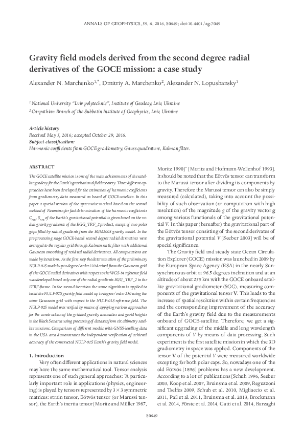 (PDF) Gravity field models derived from the second degree radial derivatives of the GOCE mission ...