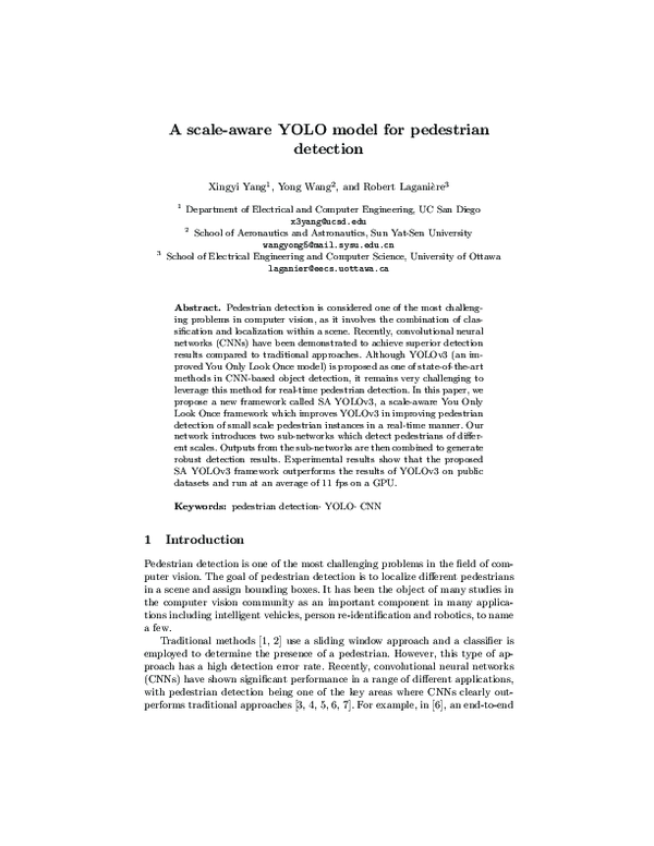 Pdf A Scale Aware Yolo Model For Pedestrian Detection