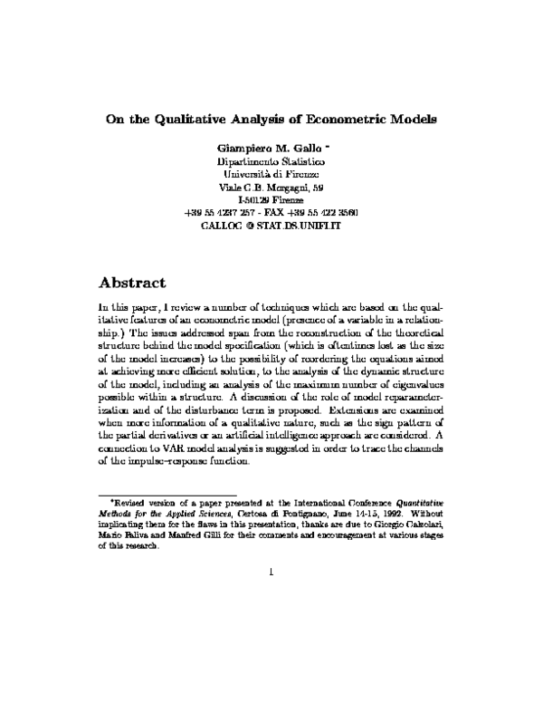 (PDF) On the Qualitative Analysis of Econometric Models