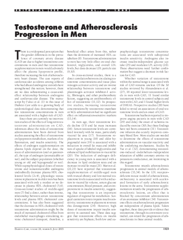 (PDF) Testosterone and Atherosclerosis Progression in Men | Shalender ...