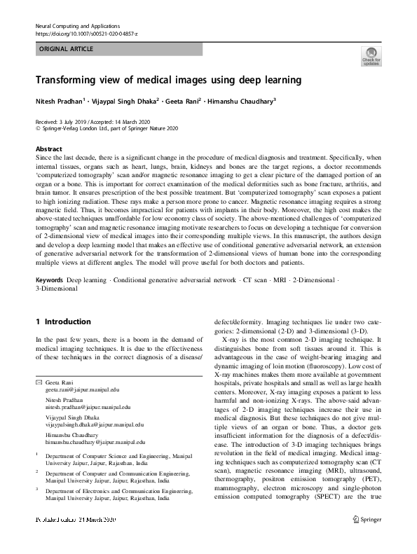Pdf Transforming View Of Medical Images Using Deep Learning