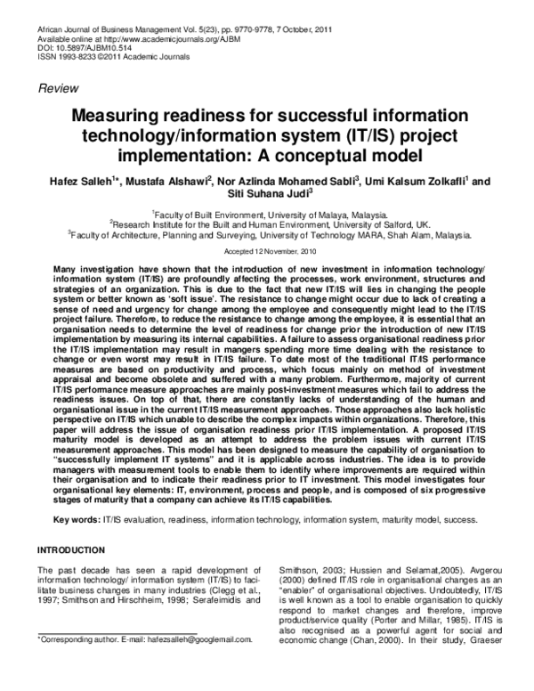 (PDF) Measuring readiness for successful information technology ...