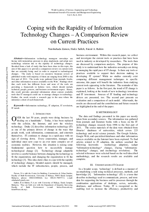 (PDF) Coping With The Rapidity Of Information Technology Changes – A ...