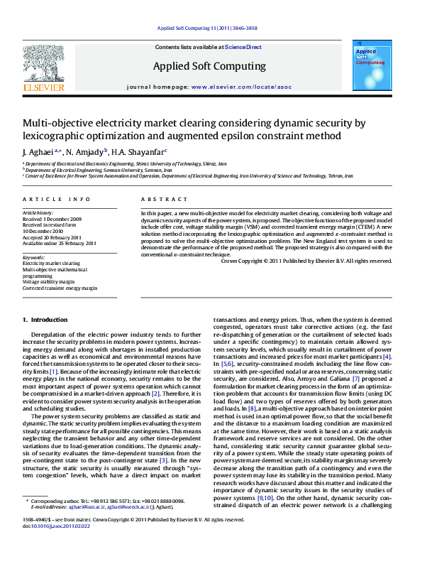 Pdf Multi Objective Electricity Market Clearing Considering Dynamic