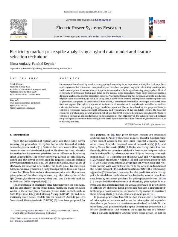 (PDF) Electricity market price spike analysis by a hybrid data model and feature selection ...