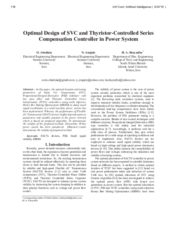 (PDF) Optimal Design of SVC and Thyristor-Controlled Series Compensation Controller in Power System