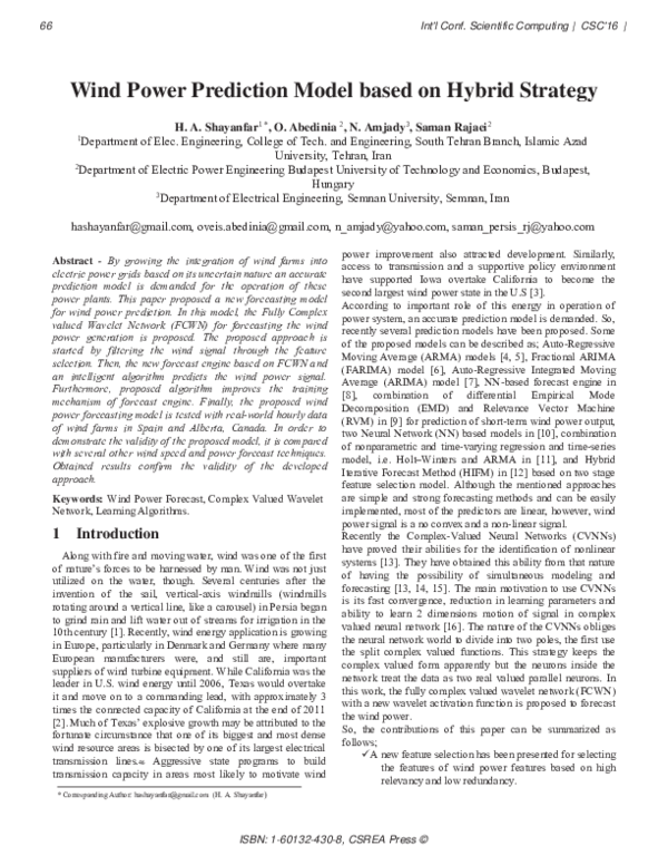 (PDF) Wind Power Prediction Model based on Hybrid Strategy | Nima Amjady - Academia.edu