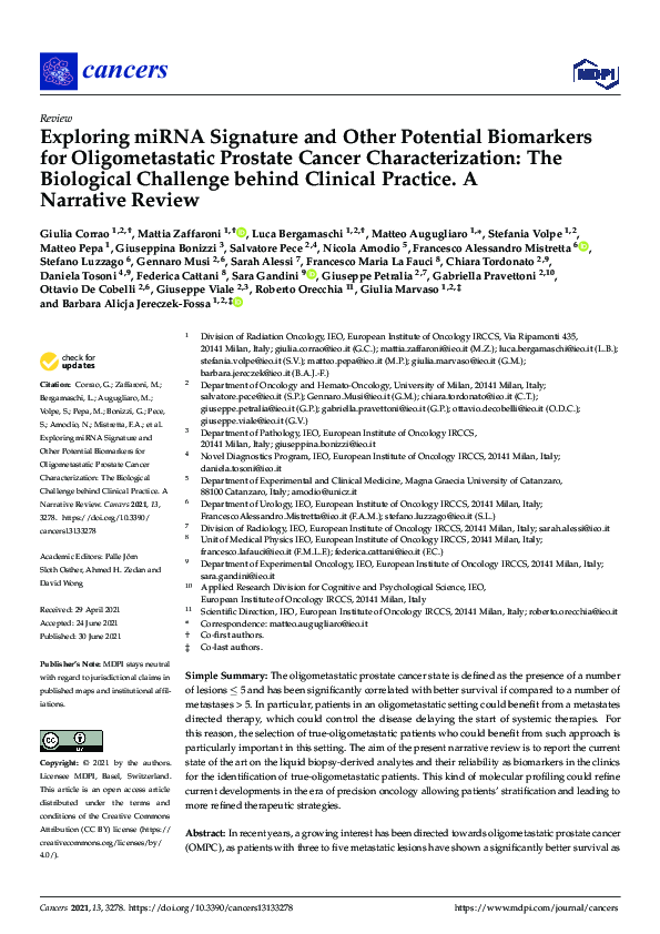 (PDF) Exploring miRNA Signature and Other Potential Biomarkers for Oligometastatic Prostate ...