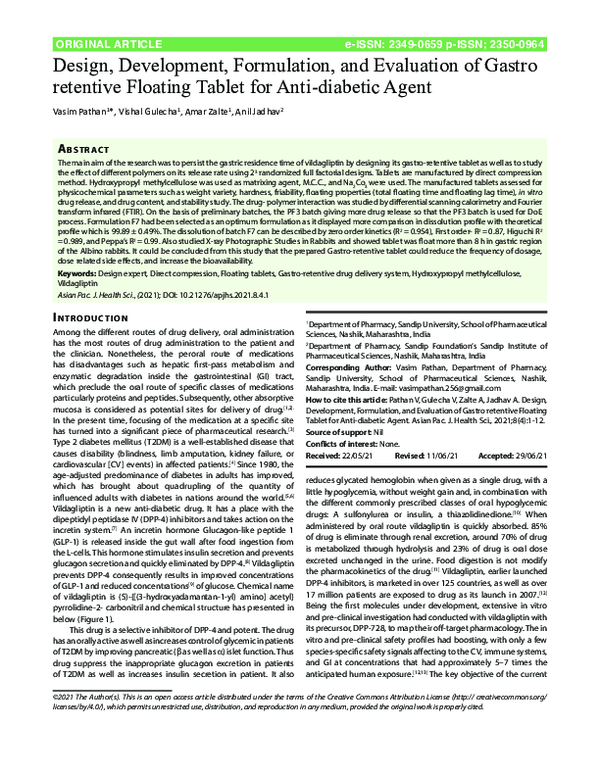 Pdf Design Development Formulation And Evaluation Of Gastro Retentive Floating Tablet For