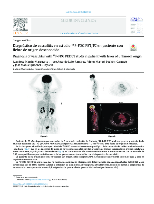 (PDF) Diagnóstico de vasculitis en estudio 18F-FDG PET/TC en paciente con fiebre de origen ...