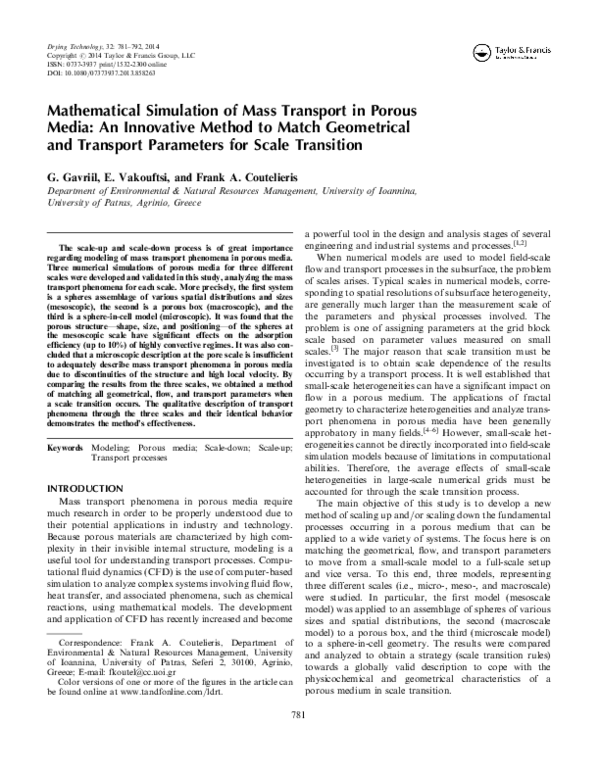 (PDF) Mathematical Simulation of Mass Transport in Porous Media: An Innovative Method to Match ...