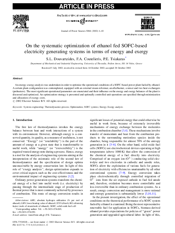 (PDF) On the systematic optimization of ethanol fed SOFC-based electricity generating systems in ...