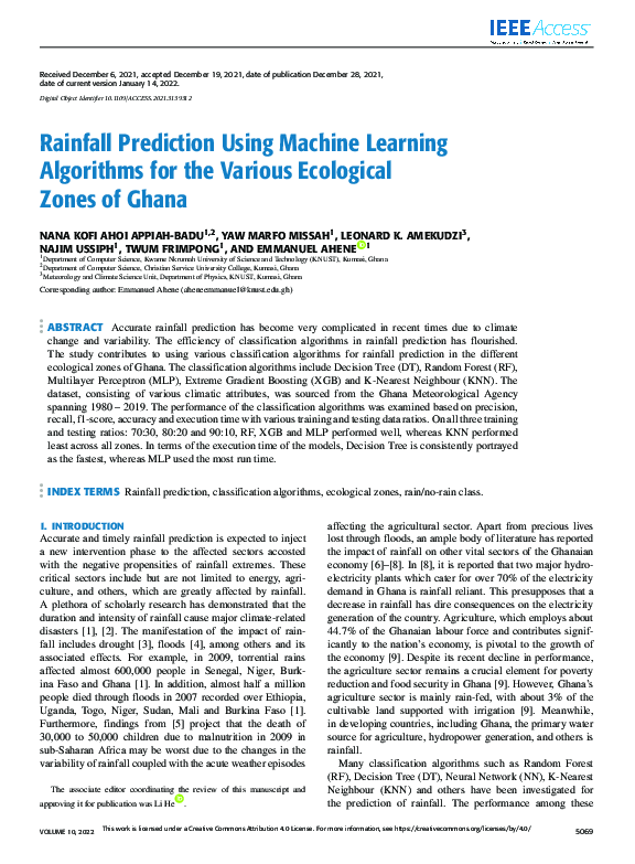 Pdf Rainfall Prediction Using Machine Learning Algorithms For The