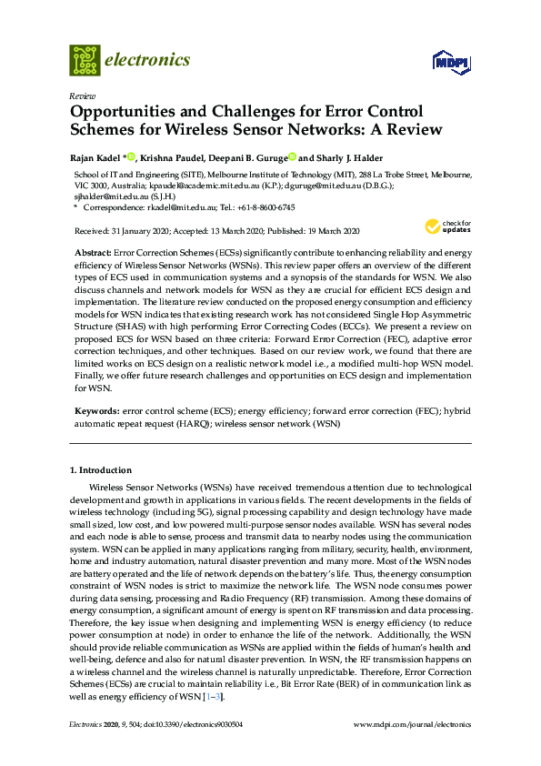 Pdf Opportunities And Challenges For Error Control Schemes For Wireless Sensor Networks A Review