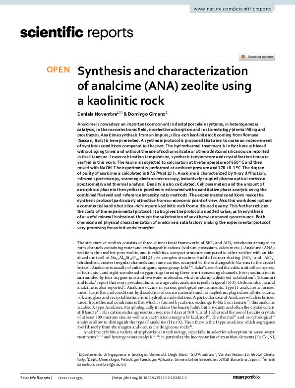 (PDF) Synthesis and characterization of analcime (ANA) zeolite using a ...