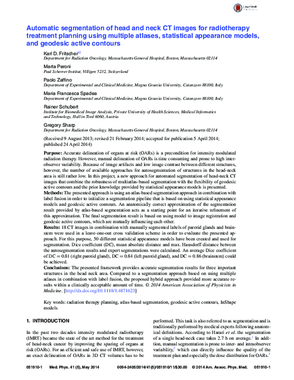 (PDF) Automatic segmentation of head and neck CT images for radiotherapy treatment planning ...