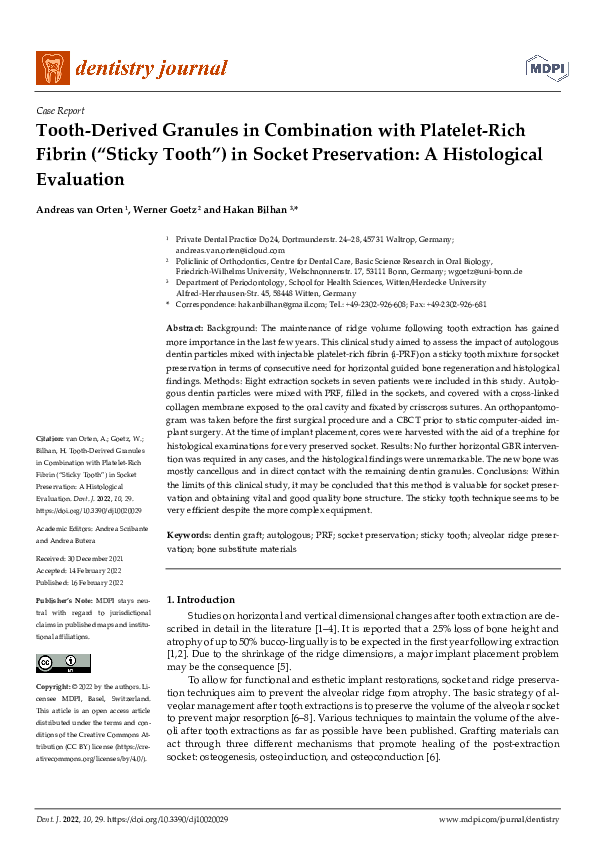 (PDF) Tooth-Derived Granules in Combination with Platelet-Rich Fibrin ...