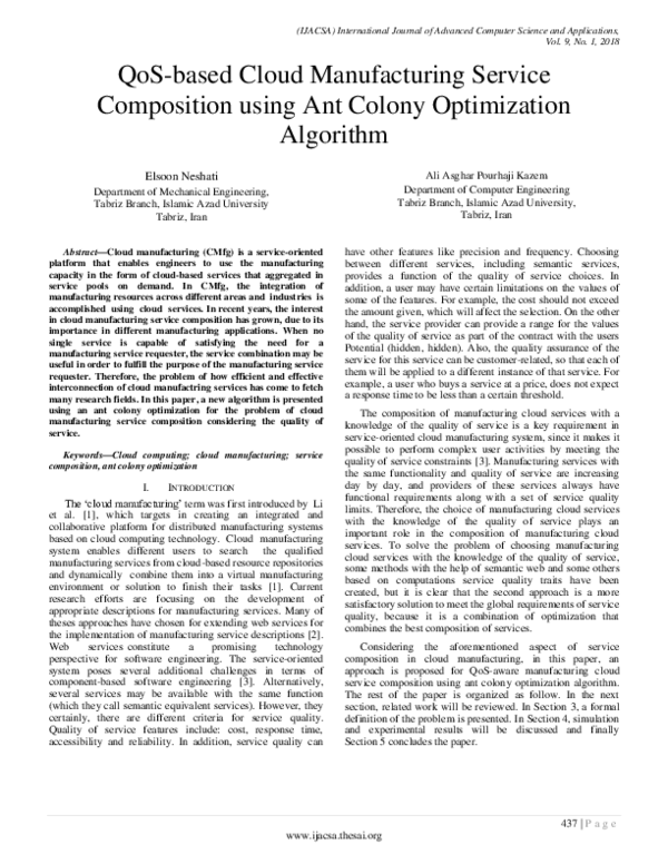 (PDF) QoS-based Cloud Manufacturing Service Composition using Ant Colony Optimization Algorithm