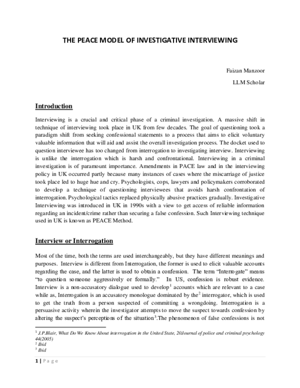 (PDF) THE PEACE MODEL OF INVESTIGATIVE INTERVIEWING