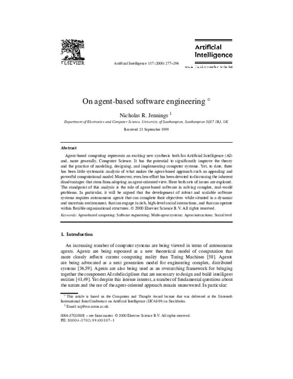 (PDF) On agent-based software engineering | Kolawole Olajide - Academia.edu