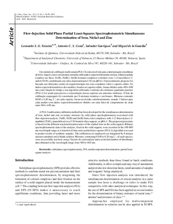 (PDF) Flow-Injection Solid Phase Partial Least-Squares Spectrophotometric Simultaneous ...