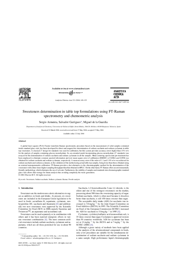 (PDF) Sweeteners determination in table top formulations using FT-Raman ...