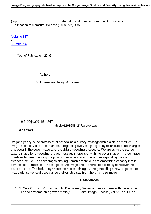 Pdf Image Steganography Method To Improve The Stego Image Quality And Security Using