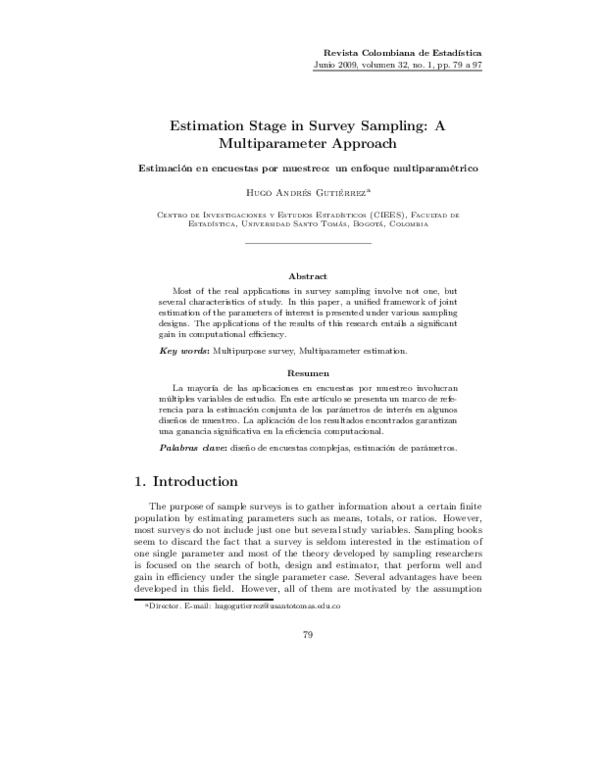 (PDF) Estimation Stage in Survey Sampling: A Multiparameter Approach
