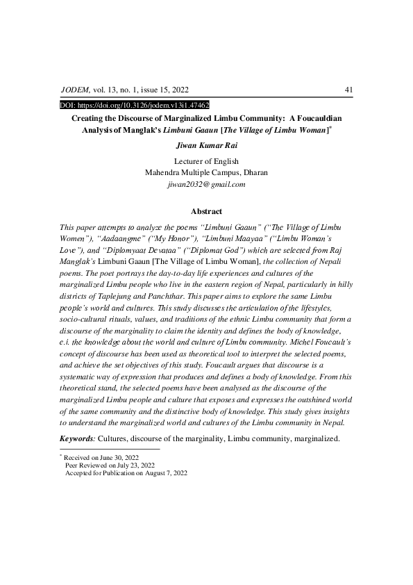 (PDF) Creating the Discourse of Marginalized Limbu Community: A ...