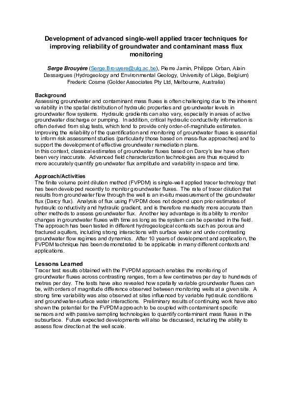 (PDF) Advanced single-well applied tracer techniques for improving reliability of groundwater ...