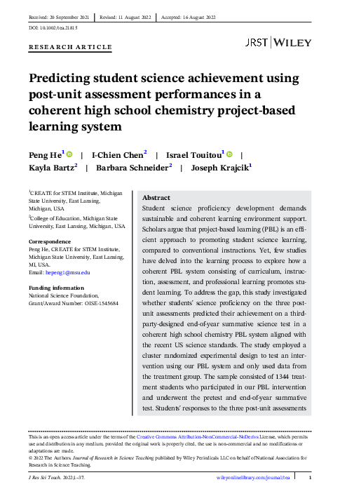 (PDF) Predicting student science achievement using post-unit assessment ...