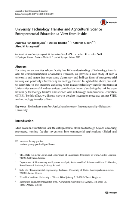 (PDF) University Technology Transfer and Agricultural Science ...