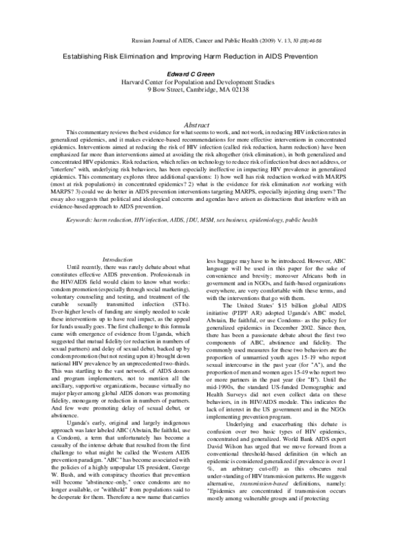 (PDF) Establishing Risk Elimination and Improving Harm Reduction in ...