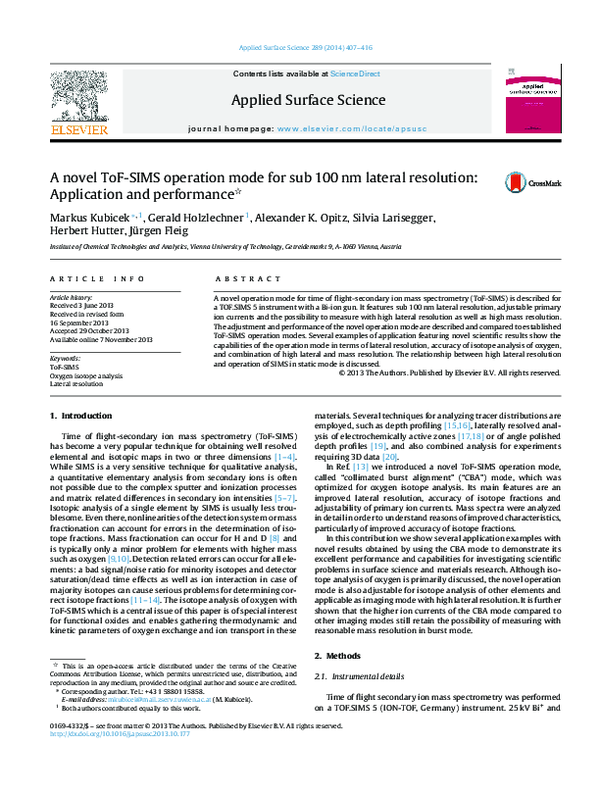 (PDF) A novel ToF-SIMS operation mode for sub 100nm lateral resolution ...