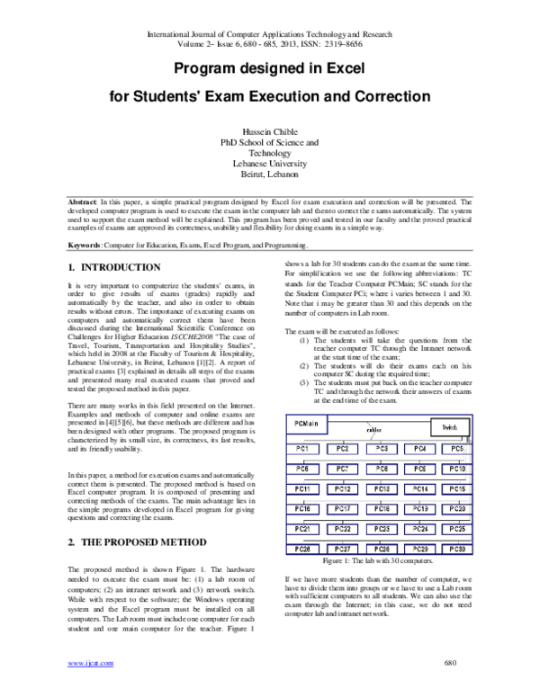 (PDF) Program designed in Excel for Students' Exam Execution and Correction