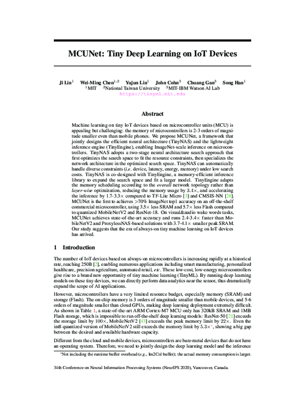 (PDF) MCUNet: Tiny Deep Learning on IoT Devices