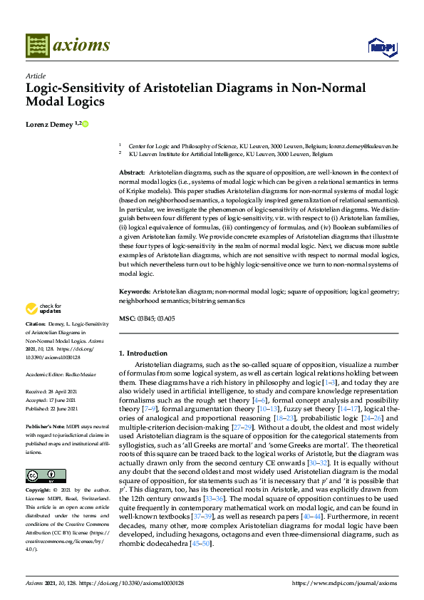 (PDF) Logic-Sensitivity of Aristotelian Diagrams in Non-Normal Modal Logics