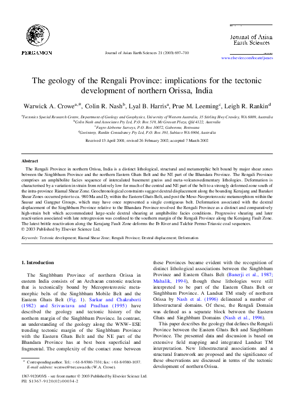 (PDF) The geology of the Rengali Province: implications for the ...
