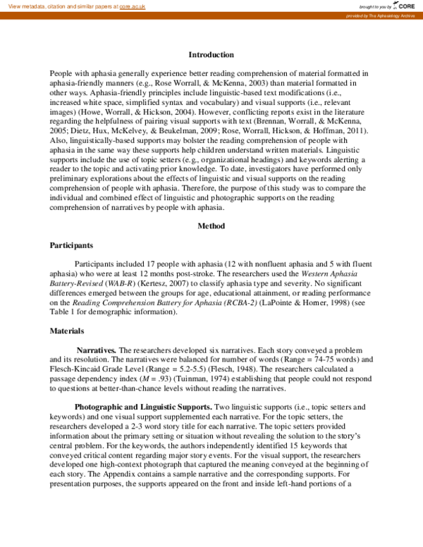(PDF) Supported Reading Comprehension for People with Aphasia: Visual ...