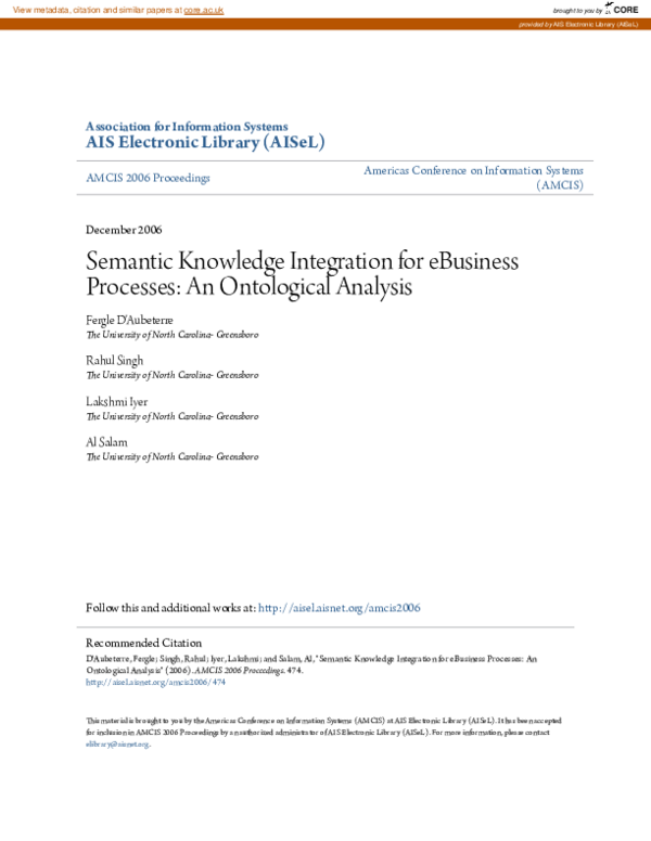(PDF) Semantic Knowledge Integration for eBusiness Processes: An Ontological Analysis