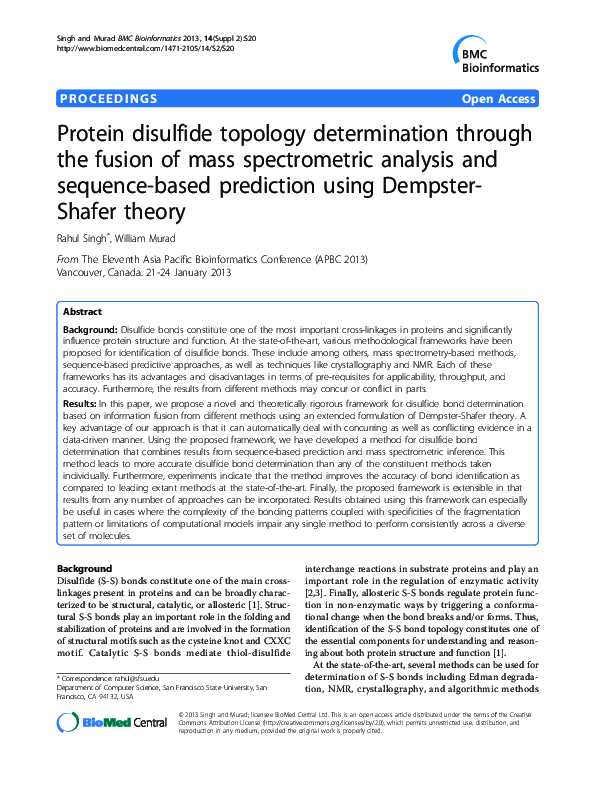 (PDF) Protein disulfide topology determination through the fusion of ...