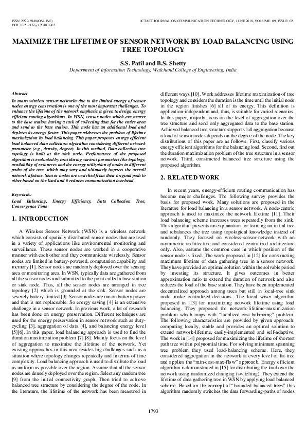 (PDF) Maximize the Lifetime of Sensor Network by Load Balancing Using Tree Topology | Tadesse ...