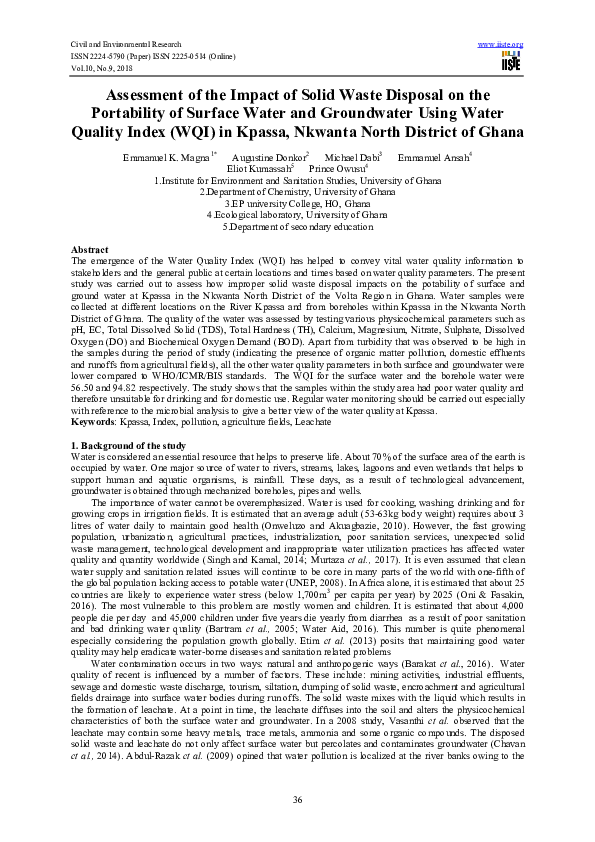 (PDF) Assessment of the Impact of Solid Waste Disposal on the ...
