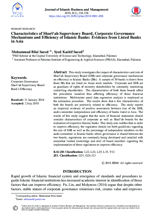 (PDF) Characteristics of Shariah Supervisory Board, Corporate ...