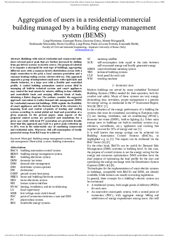 (PDF) Aggregation of Users in a Residential/Commercial Building Managed ...