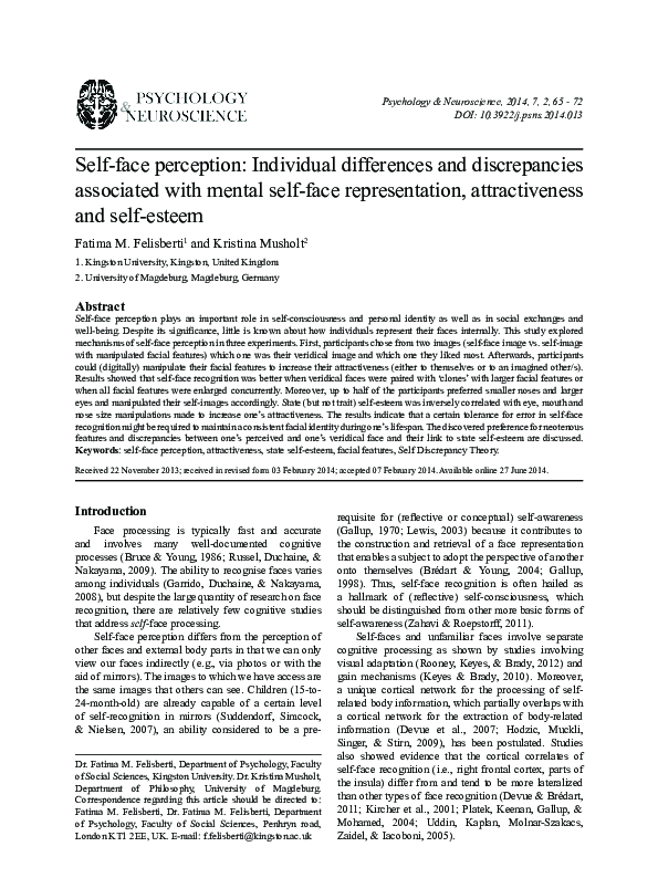 (PDF) Self-face perception: Individual differences and discrepancies associated with mental self ...