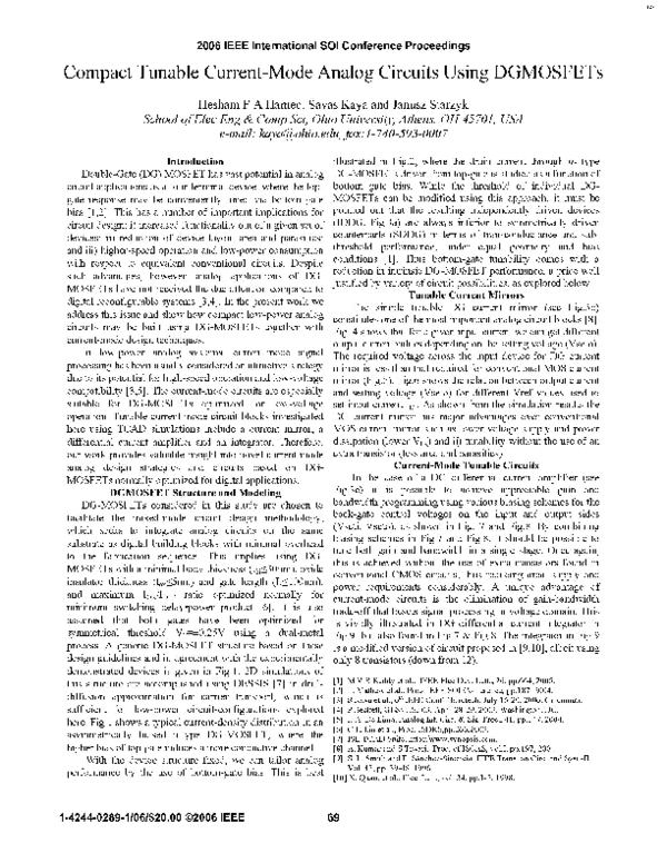 (PDF) Compact Tunable Current-Mode Analog Circuits Using DGMOSFETs